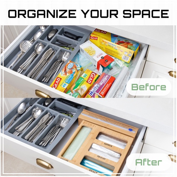 Kitchen | Ziplock Bag Drawer Bamboo Storage Wrap Organizer Dispenser ...